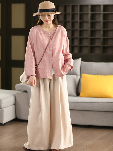 Yuanyuan Meiyi retro heavy industry jacquard linen cotton jacket for ...