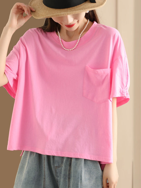 Yuanyuan Meiyi vintage button short-sleeved cotton top for women's ...
