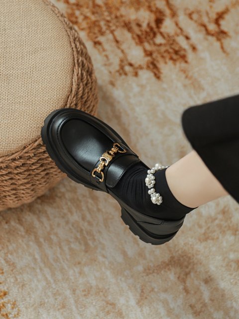 Leather thick bottom Lefu shoes female 2025 spring and autumn thick ...