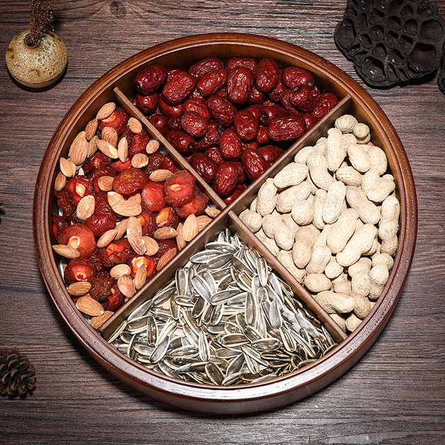 Adsale rotating solid wood Chinese dried fruit box candy box nut tray ...