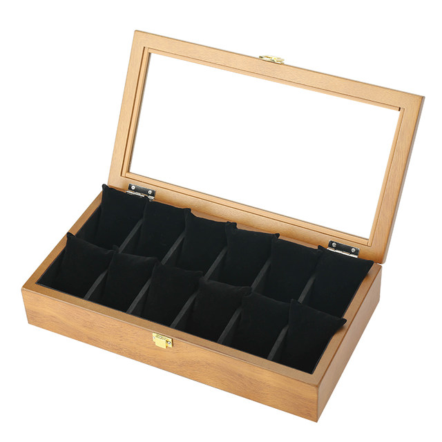 Adsale retro wooden glass skylight watch box 12-grid bracelet chain ...