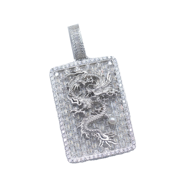 wbj custom jewelry dragon brand pendant pearl T square diamond micro-carved s925 silver gold ...