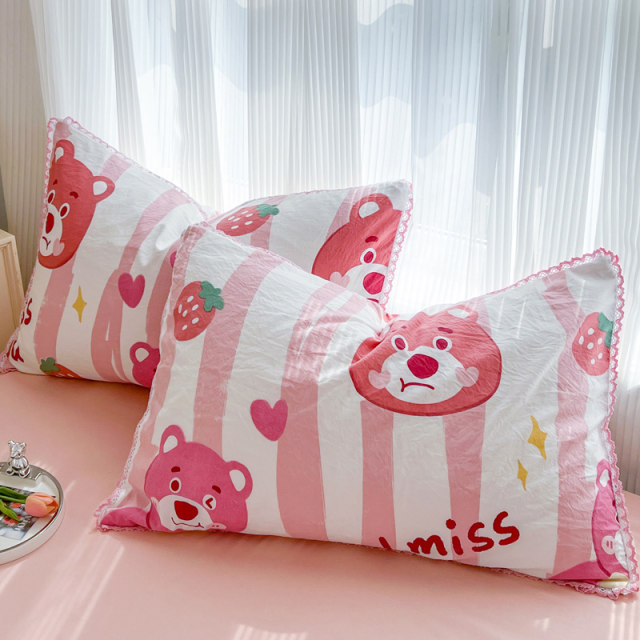Cartoon lace pure cotton pillowcases pair of pure cotton simple and ...