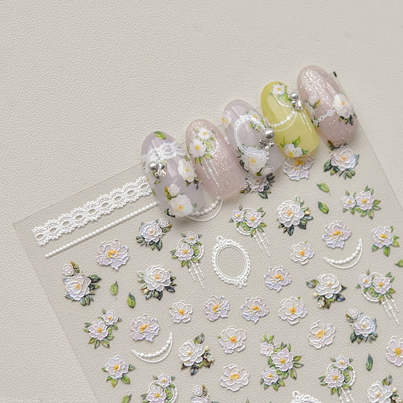 After the Rain Camellia Flower Nail Art Sticker Tomoni Embossed Hot ...