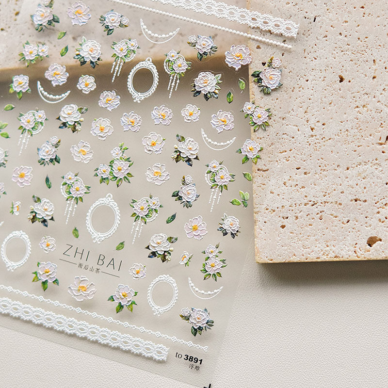 After the Rain Camellia Flower Nail Art Sticker Tomoni Embossed Hot ...