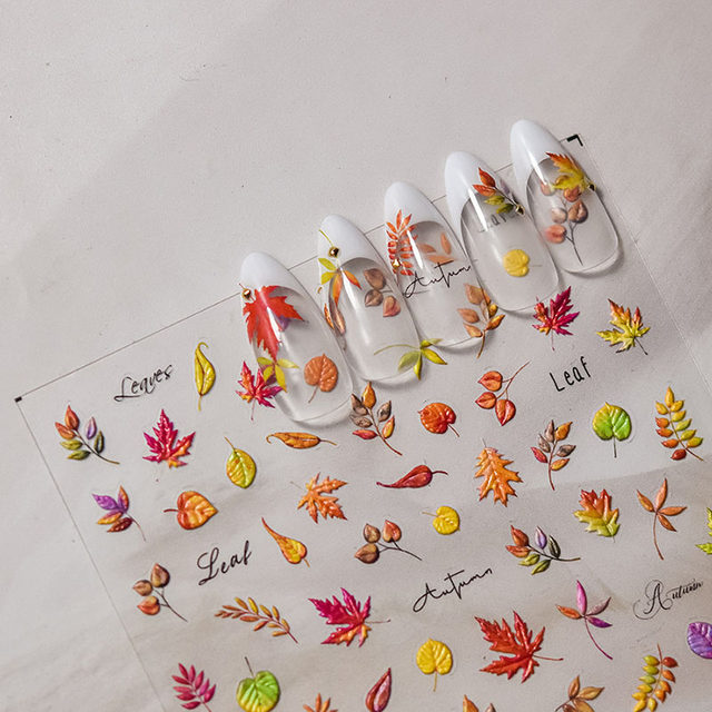 Ginkgo autumn leaf nail art sticker tomoni embossed Japanese 5d Chinese ...