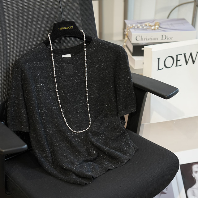 Small insects, light and thin! Wool linen round neck short-sleeved ...