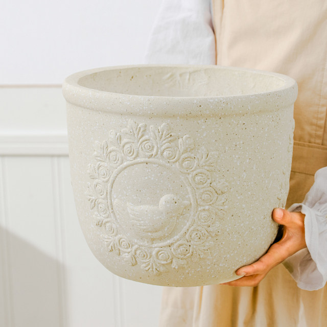 Nordic retro landing magnesium mud flower pot large turtle back bamboo ...