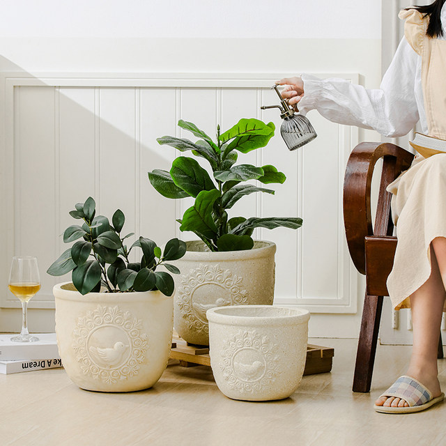 Nordic retro landing magnesium mud flower pot large turtle back bamboo ...