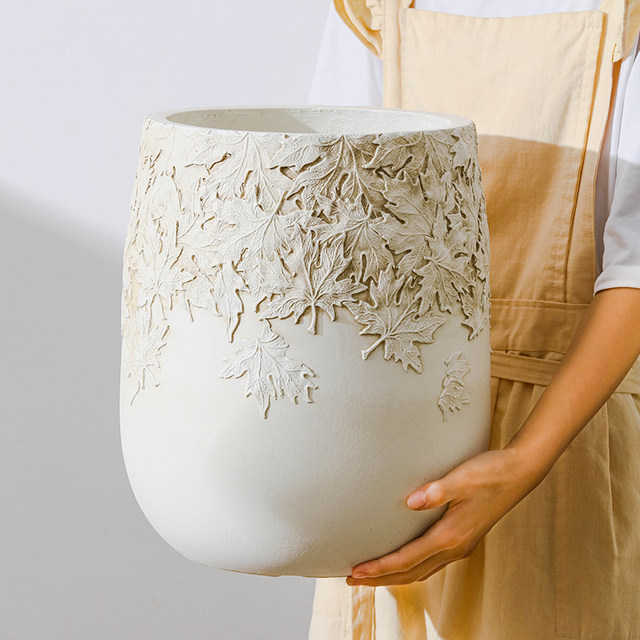 Light Luxury and High-End Fiberglass Magnesium Clay Large Flower Pot ...