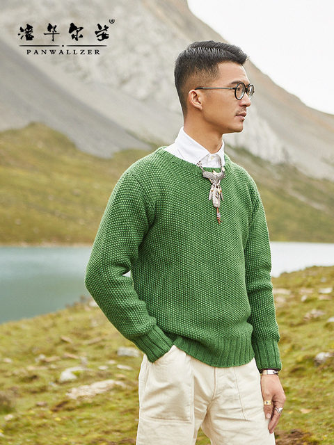 Sweater Pan's pure hand-knitted sweater for men's high-end men's simple ...
