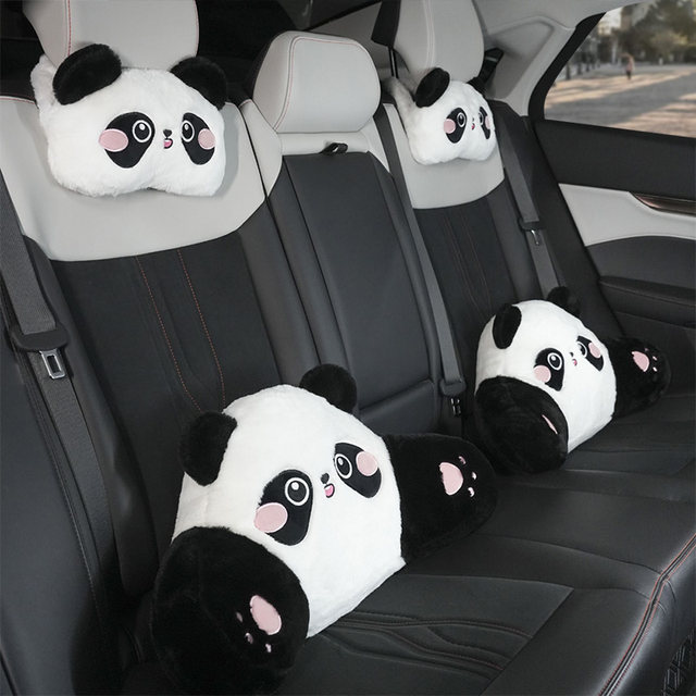 Car headrest, neck pillow, women's car cushion, cute plush panda lumbar ...