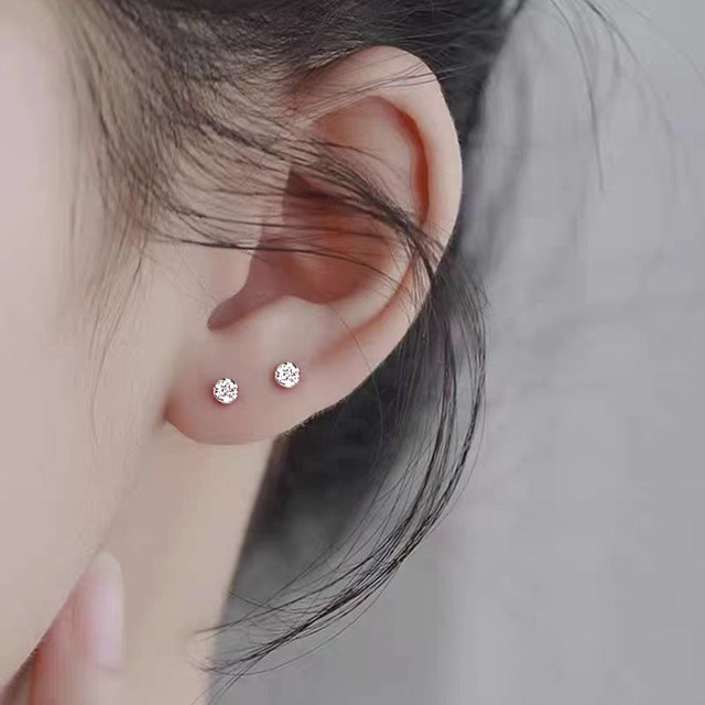 Super shiny round micro-embedded ear bone nails for women, sterling ...