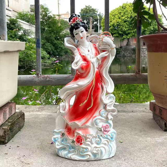 Ceramic Seven Fairies Statue Jacquard Basket Carrying Basket Enjoying ...