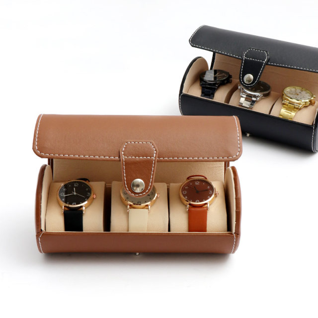 Leather watch box storage box round short watch strap watch bracelet ...