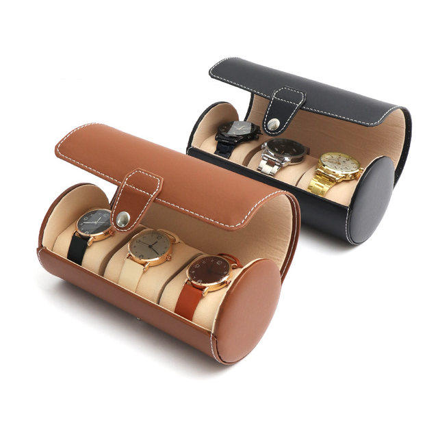Leather watch box storage box round short watch strap watch bracelet ...