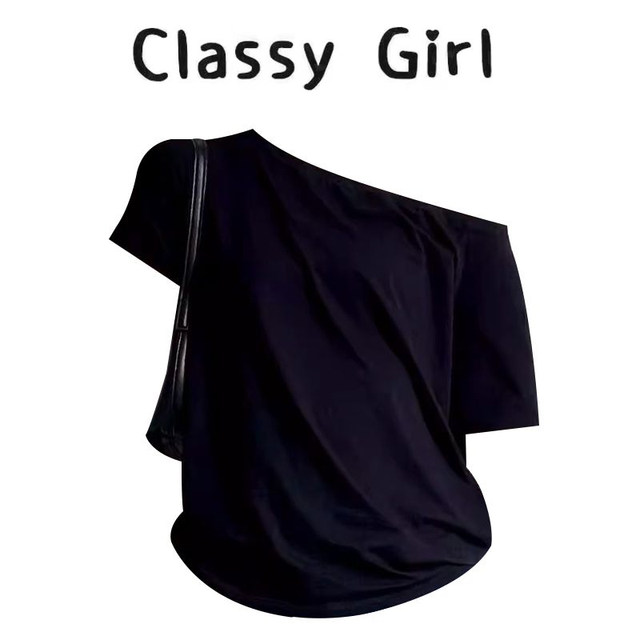 Star in the same word, collar shoulder short -sleeved T -shirt female ...