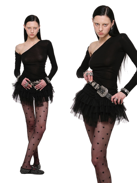 1JINN STUDIO hook button deconstructed off-shoulder base shirt hot girl ...