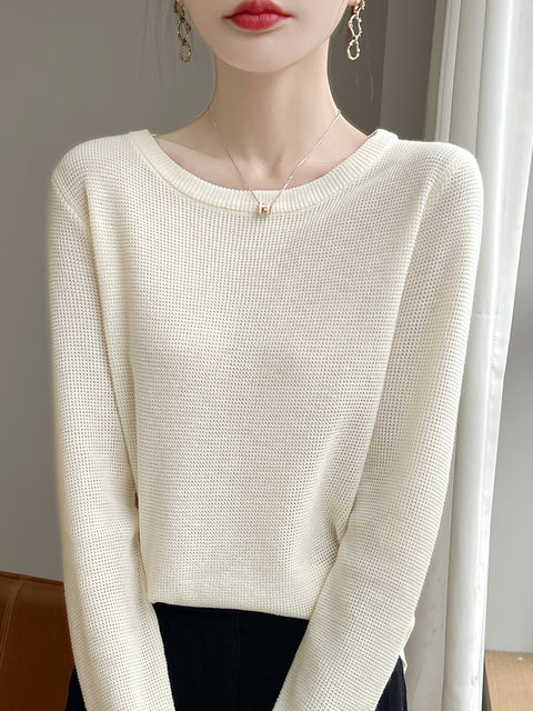 2024 autumn round neck sweater for women knitted base shirt white inner slim wool top loose ...