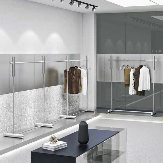 Clothing store display rack, black stainless steel shelf, clothes rail ...