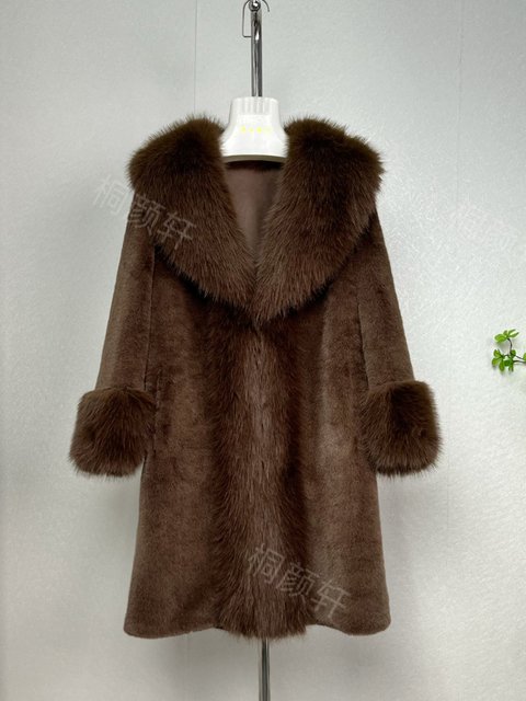 Imported European mink velvet eco-friendly fur coat mid-length women's ...