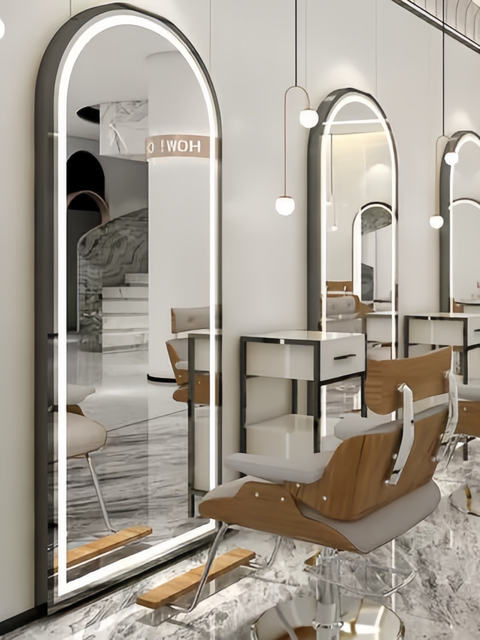 Barber shop net red mirror hanging wall hairdressing mirror stand with ...