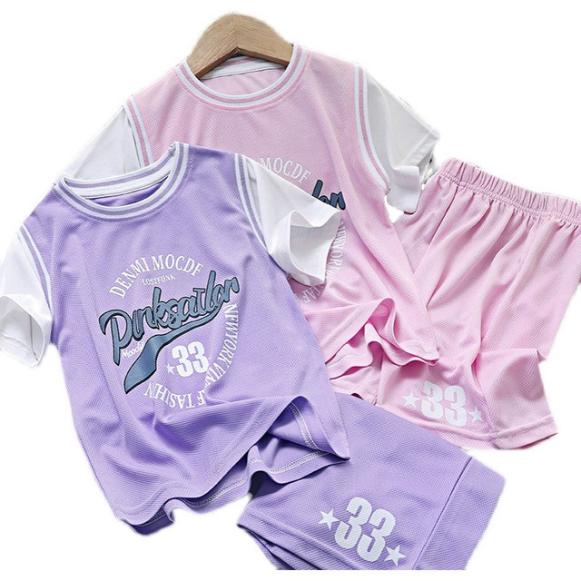 Girls' quick-drying sports suit summer new middle and big children's ...