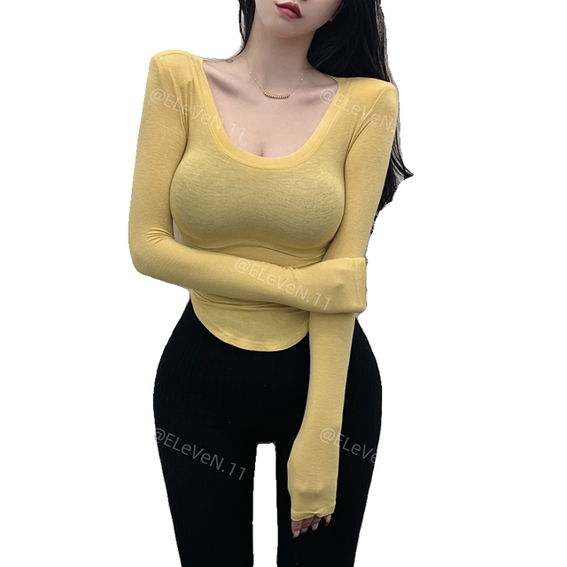 Hot girl short all-match bottoming shirt slimming spring new long ...