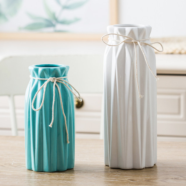 Small fresh Nordic vase, white ceramic flower vessel, dried flower ...