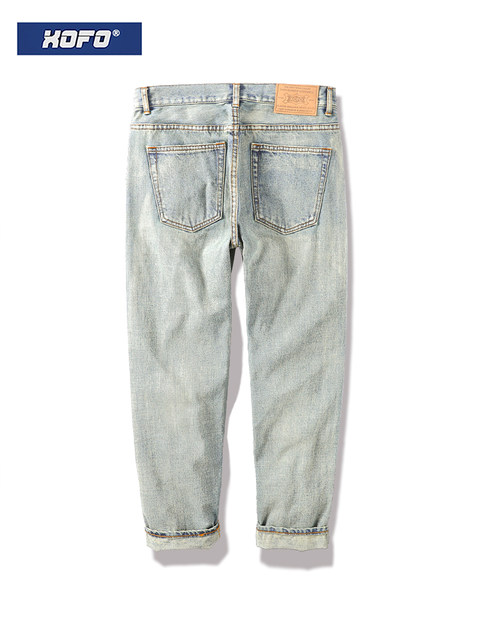 Red ear denim retro yellow mud dyed nine-point jeans men's spring and ...