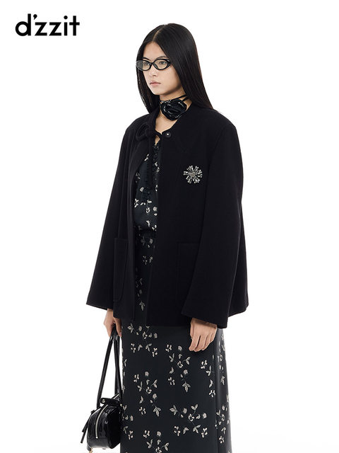 Dzzit Woolen Coat 2025 Spring New Two-Tone New Chinese Style Oriental ...