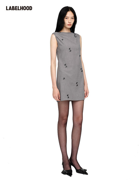 [YIRANTIAN] Lei Hu Palm Rhinestone One-word Collar Sleeveless Dress ...