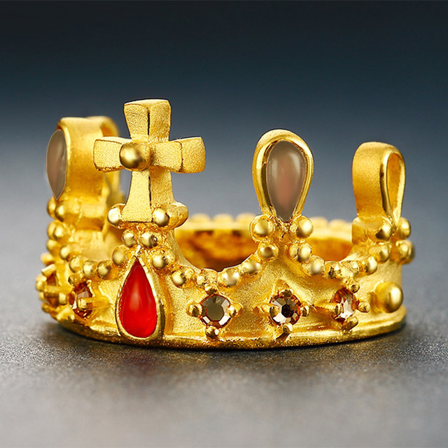 Pinkbox Classic King's Crown Gold Ring Pure Gold 999 King's Crown Ring ...