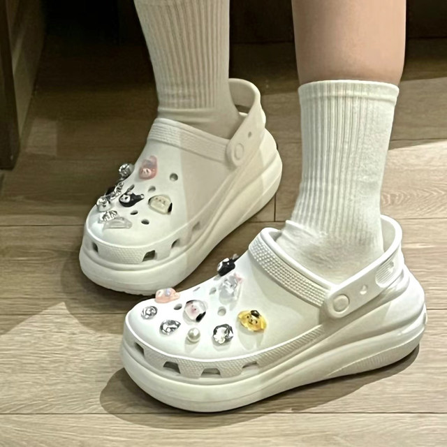 Crocs Clog Puff Thick-soled Increased Summer Beach Slip-on Crocs Women ...