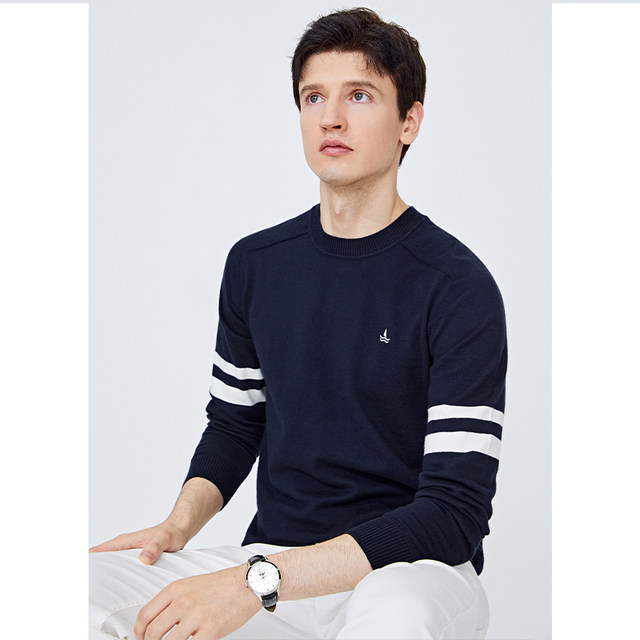 [Cashmere] Navigare Italian small sailing casual dark blue sweater men ...