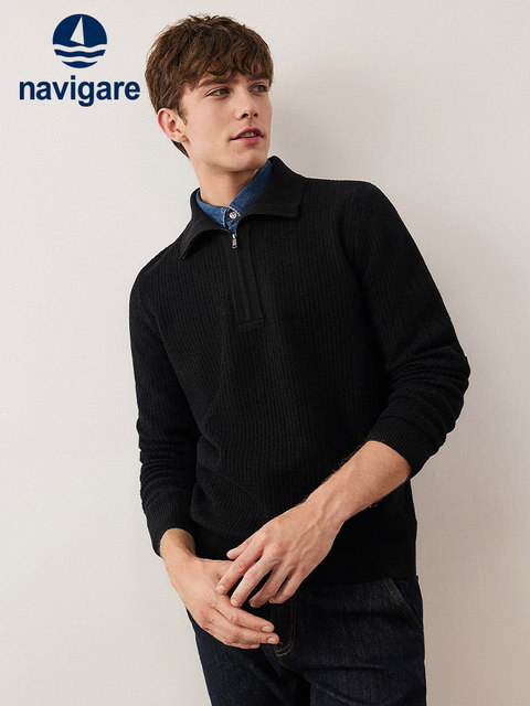 Navigare Italian small sailing black half-zip sweater men's winter new ...