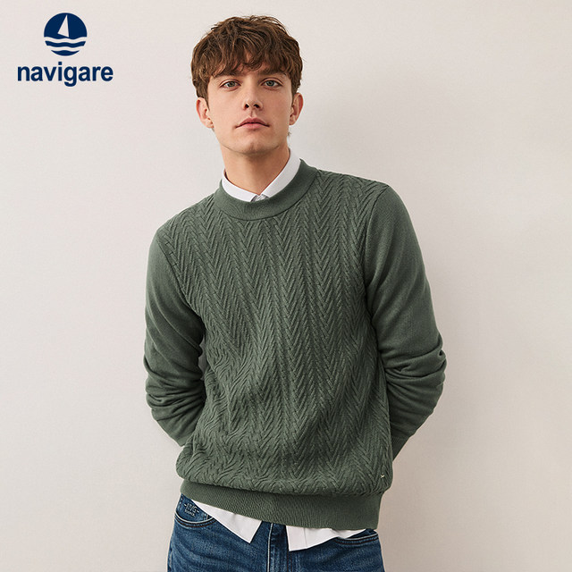 Navigare Italian small sailing commuter round neck rope sweater for men ...