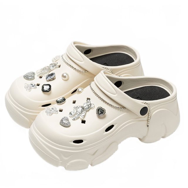 White Crocs Women's 2024 New Summer Outerwear Thick Soled Increased ...