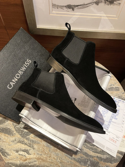 CW Spring Chelsea Boots Men's Leather Short Boots Fleece British One ...