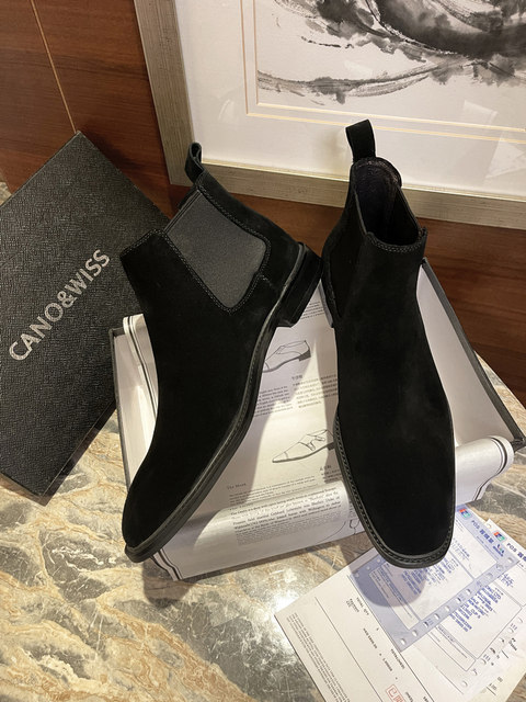 CW Spring Chelsea Boots Men's Leather Short Boots Fleece British One ...