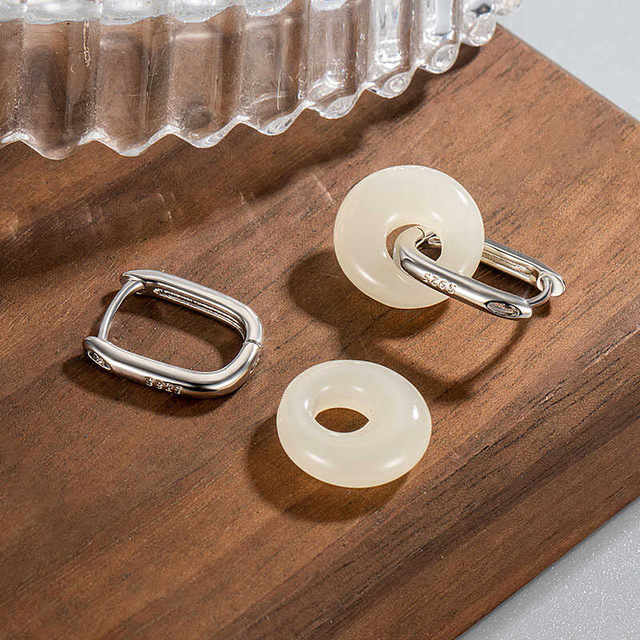 S925 Silver Needle Ping An buckle ear ring female niche design sense ...