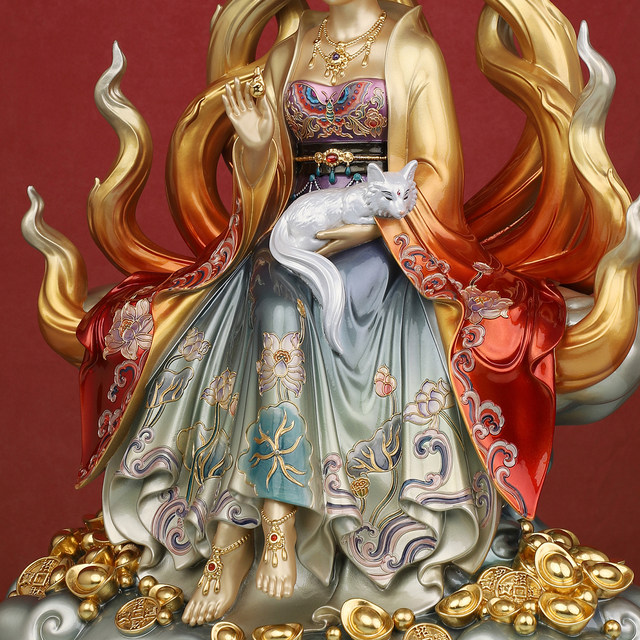 Pure copper nine-tailed goddess and nine girls statue Qingqiu Daji ...