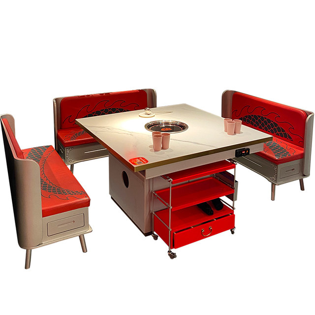 Hot pot table commercial marble smokeless stainless steel hot pot table ...