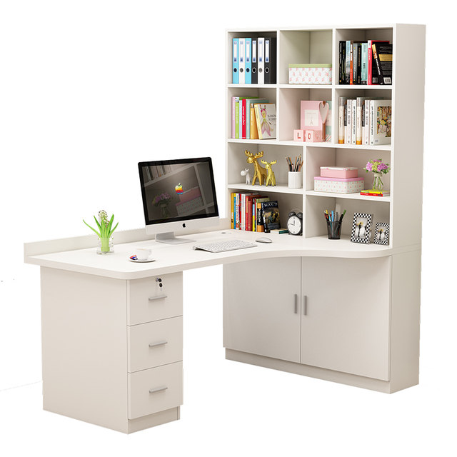 Solid wood corner desk bookshelf bookcase integrated bedroom desktop ...
