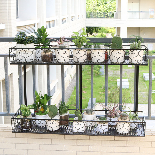 Two -layer flower frame setting balcony hanging flower rack railings ...
