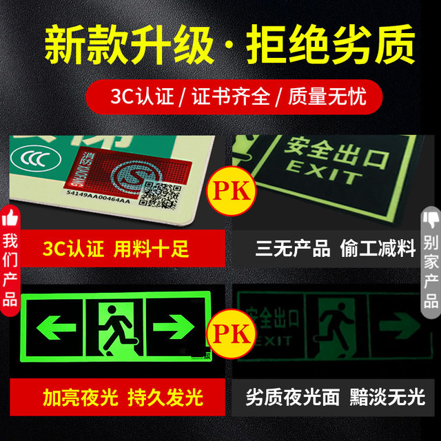 Safety exit sign, luminous floor sticker, stair passage warning sticker ...