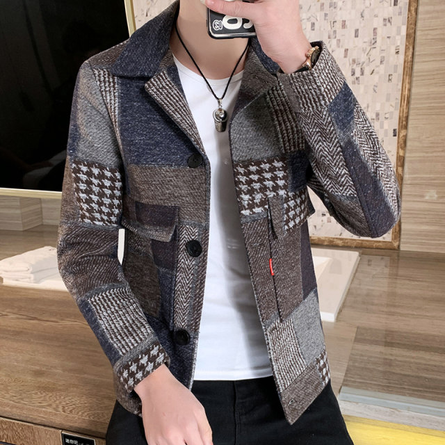 2024 Autumn New Men's Lapel Handsome Jacket Trendy Slim Woolen ...