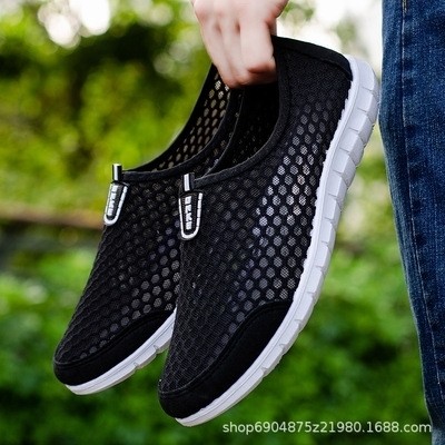 Spring breathable and comfortable lightweight mesh shoes for men's hollow mesh cloth shoes flat ...