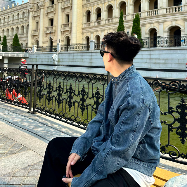 SANBAI three hundred washed blue denim jacket men's autumn new American ...