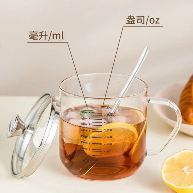 Glass scale milk cup household high temperature resistant cover water ...
